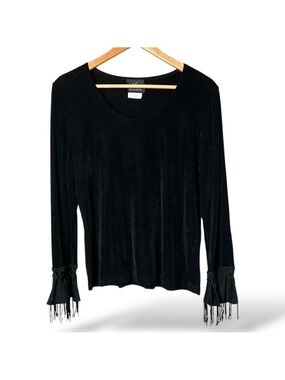 Artex | Tops | Artex Black Slinky Knit Scoop Neck Top With Crochet ...